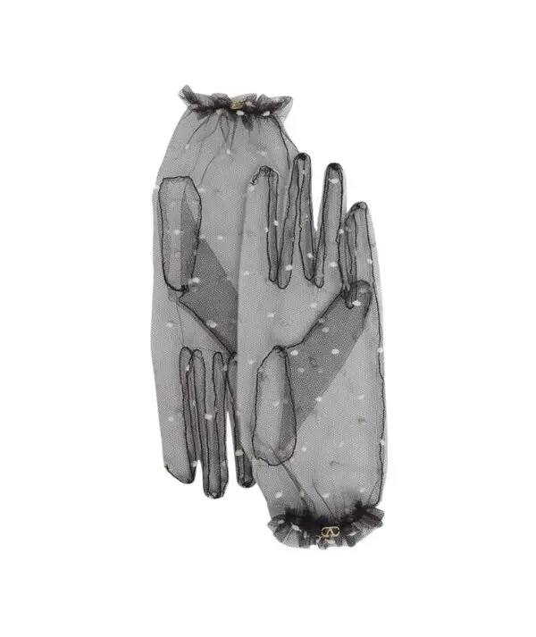 Valentino Garavani Polka Dot Mesh Gloves - Bze Nero Bianco Oro