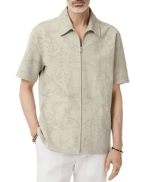 John Varvatos Wade Suede Perforated Short Sleeve Shirt - Chalk