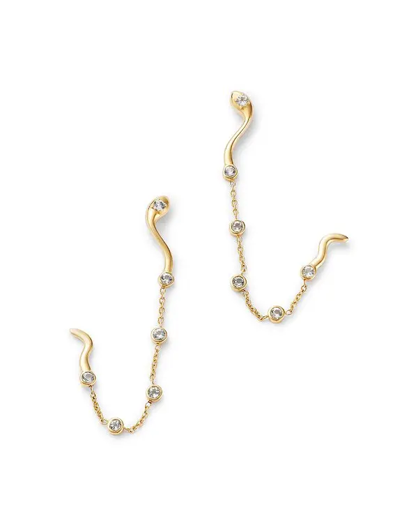 MOON & MEADOW 14k Yellow White Topaz Snake Chain Earrings