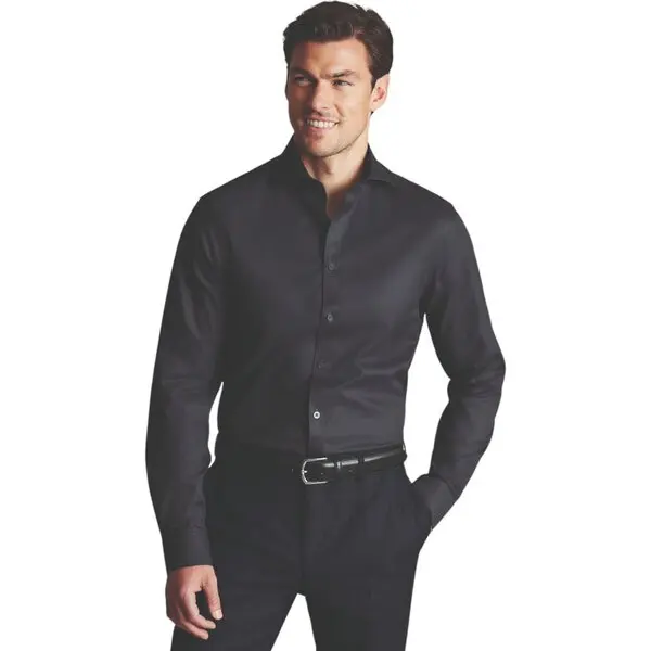 CHARLES TYRWHITT Non-iron Twill Shirt - Charcoal Grey