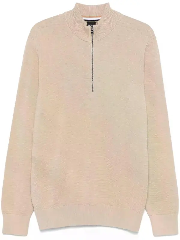 Hugo Boss Zipped Cotton Sweater - Neutrals