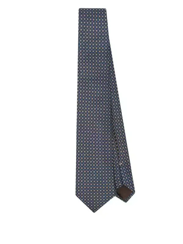 Canali Patterned Jacquard Standard Neck Tie - Blue