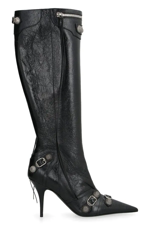 Balenciaga Cagole Leather Pointy-toe Boots - Black