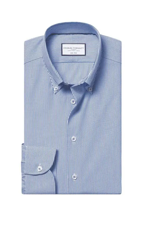 CHARLES TYRWHITT Non-iron Stretch Pinpoint Oxford Stripe Shirt - Cobalt Blue