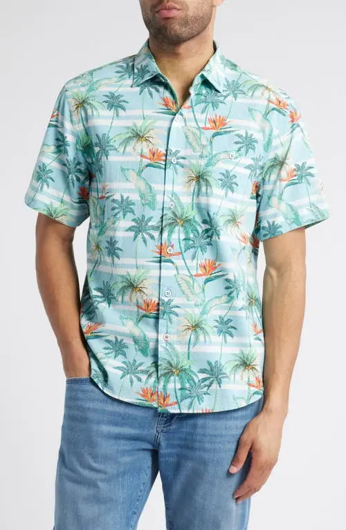 Tommy Bahama Nova Wave Palmero Stripe Floral Short Sleeve Seersucker Button-up Shirt