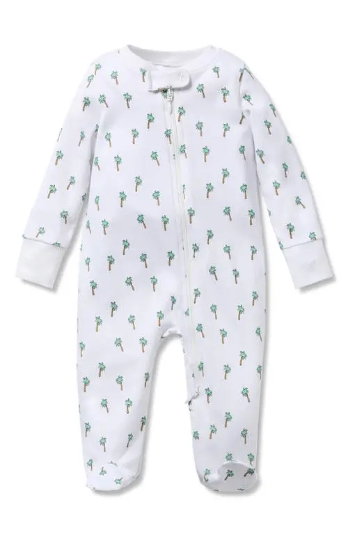 PETITE PLUME Palmier Print Pima Cotton Footie - White