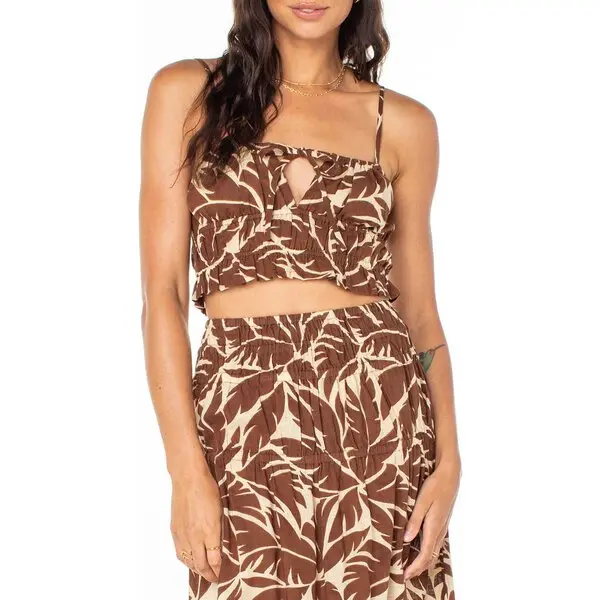 Roxy Sunset Mist Ii Shirred Crop Camisole - Parchment/ Brown
