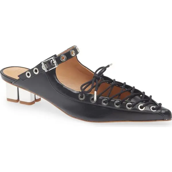 GANNI Eyelets Lace-up Mule - Black