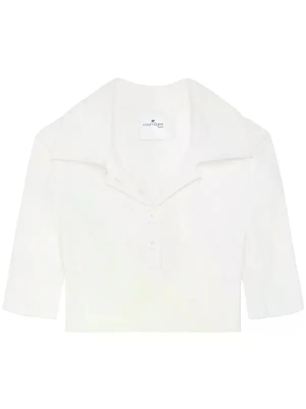 COURREGES Knitted Cropped Polo Top - White