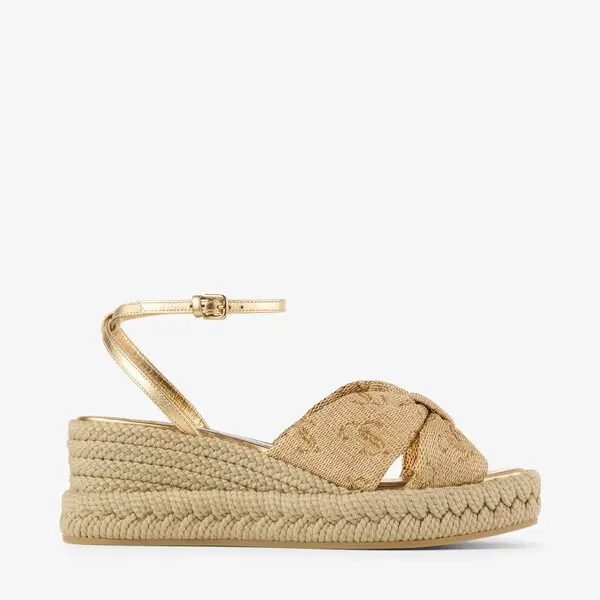 JIMMY CHOO Aella Raffia Wedge Sandals - Silver
