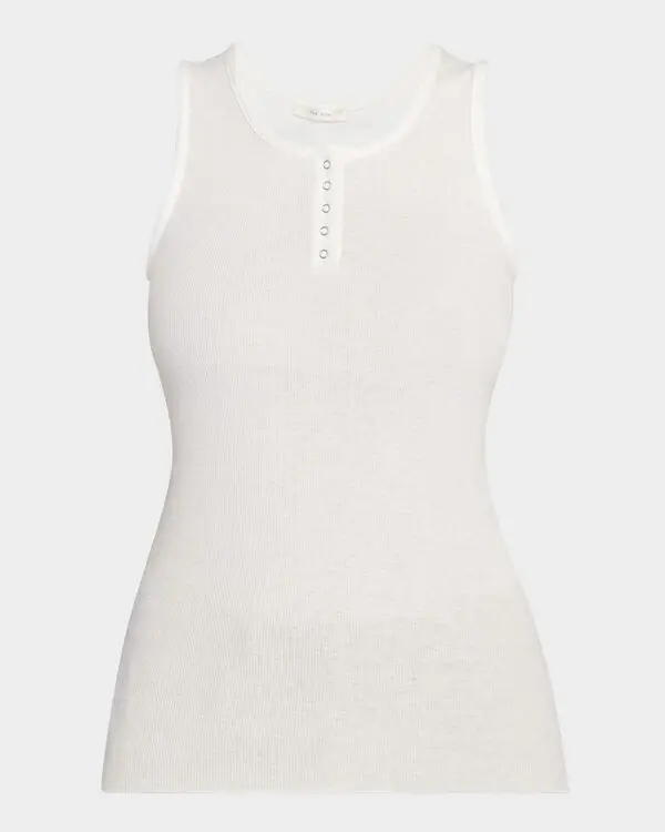 THE ROW Mansel Ribbed Henley Tank Top - White