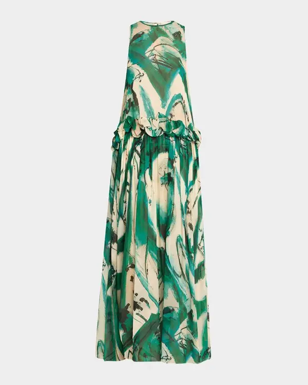 Ulla Johnson X Lee Krasner Helen Abstract Print Gown - Green