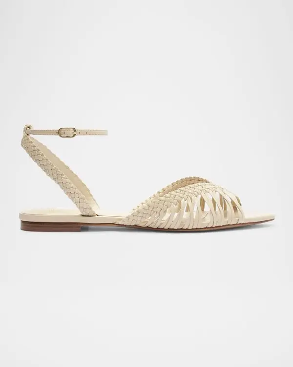 ALEXANDRE BIRMAN Agatha Braided Leather Flat Sandals - Eggshell