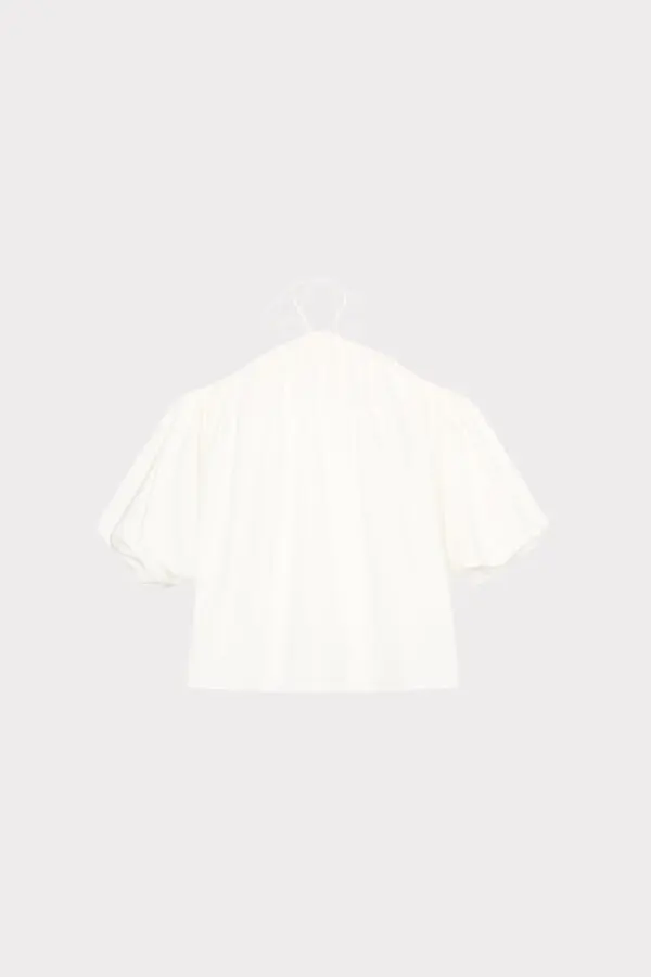 MILLY Halter Poplin Off-the-shoulder Top - White