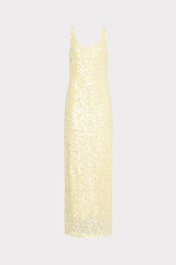 MILLY Tatum Stretch Sequins Maxi Dress - Yellow