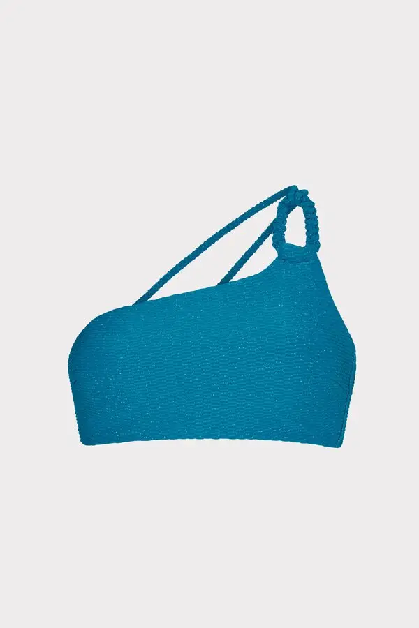 MILLY CABANA Metallic Chain One Shoulder Bandeau Top - Teal