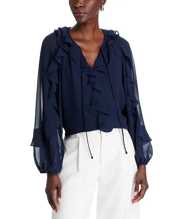 Kobi Halperin Bali Ruffled Tie Blouse - Navy