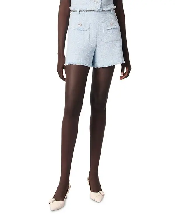 Maje Tweed Belted Shorts - Blue Sky