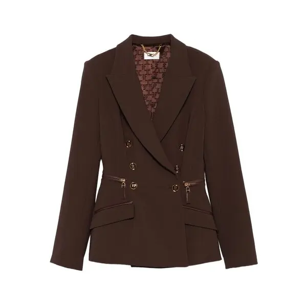Elisabetta Franchi Double-breasted Jacket With Gold-tone Buttons - Brown