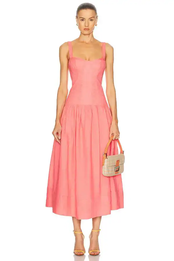 Nicholas Makenna Drop Waist Corset Midi Dress - Papaya - 6% Off |  Editorialist