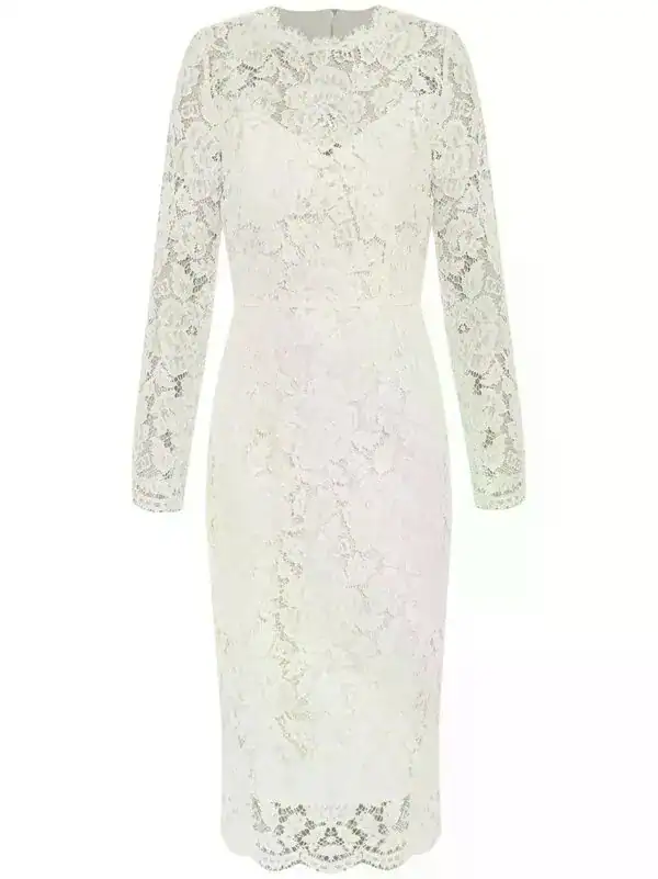 dolce & gabbana floral-lace midi dress Dolce & Gabbana Pink Floral Lace Long Sleeve Midi Women's Dress IT36|XXS /  Pink