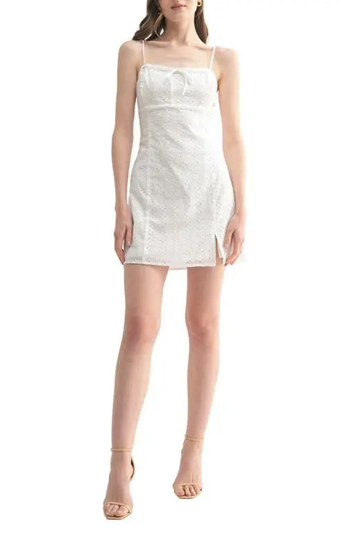 ALL IN FAVOR Embroidered Eyelet Cotton Minidress - White