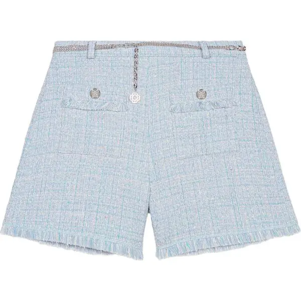 Maje Tweed Shorts With Belt - Blue Sky