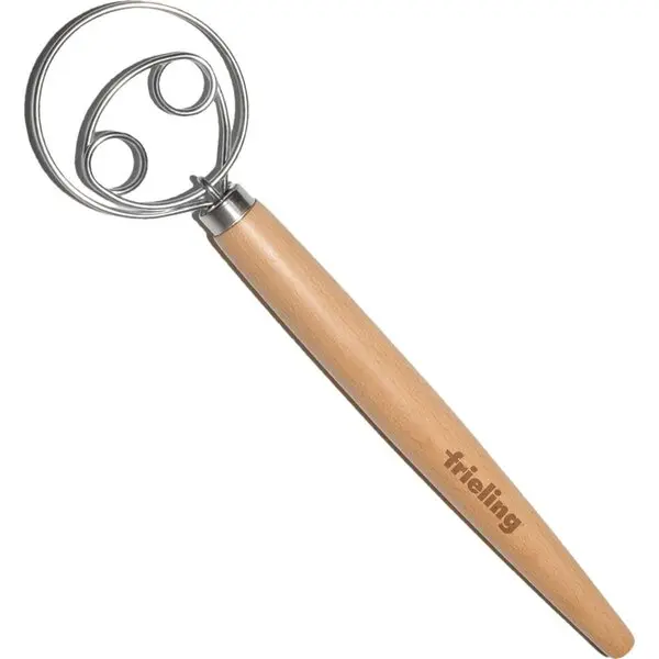 FRIELING Wood And Stainless Batter And Dough Whisk For Mixing Bread Dough, 13-inch
