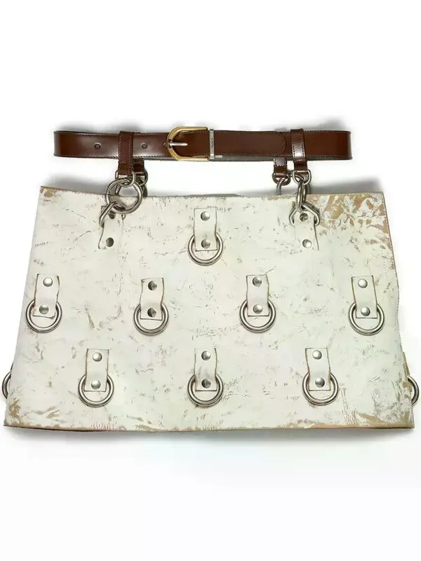 Prada Ring-detail Leather Mini Skirt