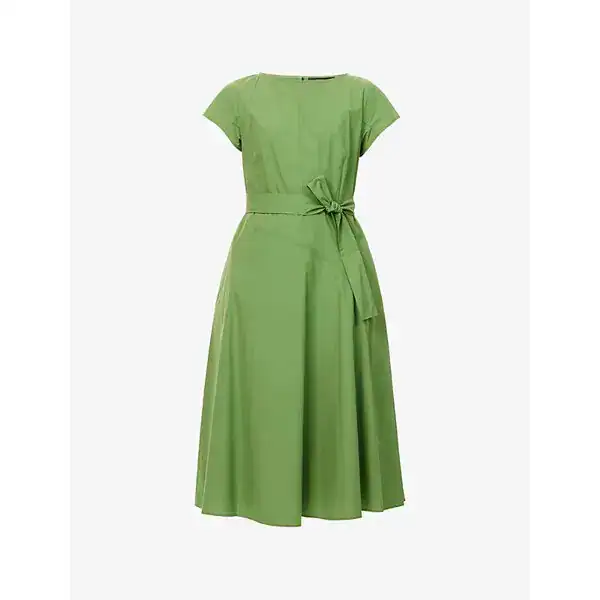 Max Mara Magma Flared Cotton-Poplin Midi Dress In Green 53% Off