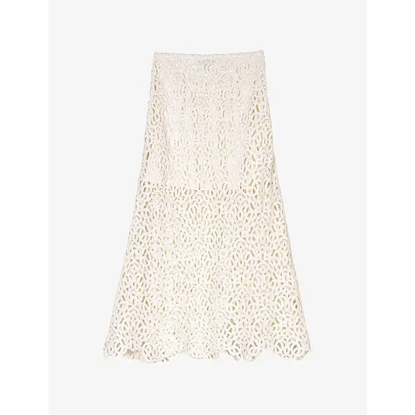 Maje Circle-embroidered Knitted Midi Skirt