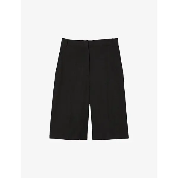 Sandro Straight-leg High-rise Linen-blend Shorts - Noir / Gris