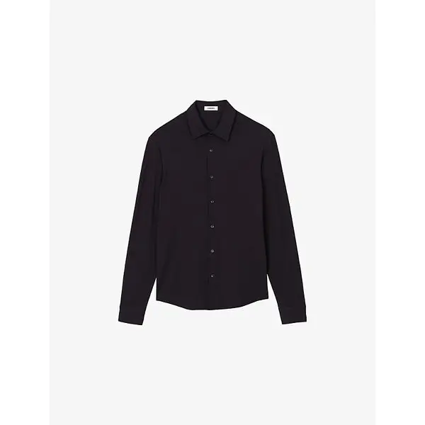 Sandro Long-sleeved Stretch-jersey Shirt - Bleus