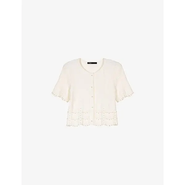 Maje Round-neck Embroidered Knit Cardigan - Blanc