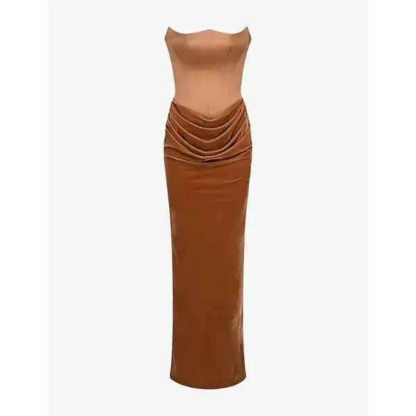 House OF CB Persephone Corset Maxi Dress - Toffee Velvet