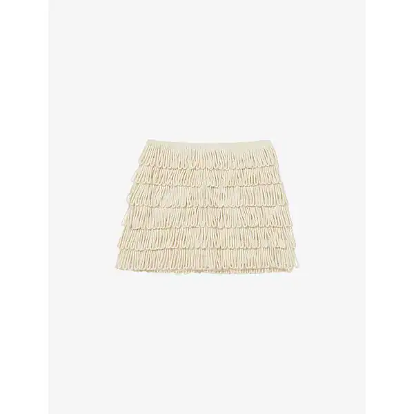 Reiss Loop-Stitch Fringed Mini Skirt In Ivory - 60% Off
