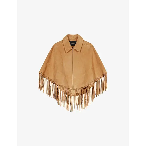 Maje Tassel-embellished Suede Cape Jacket