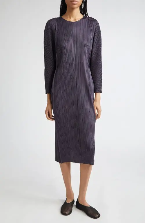 Issey Miyake Lantern Pleated Midi Dress - Blue Black