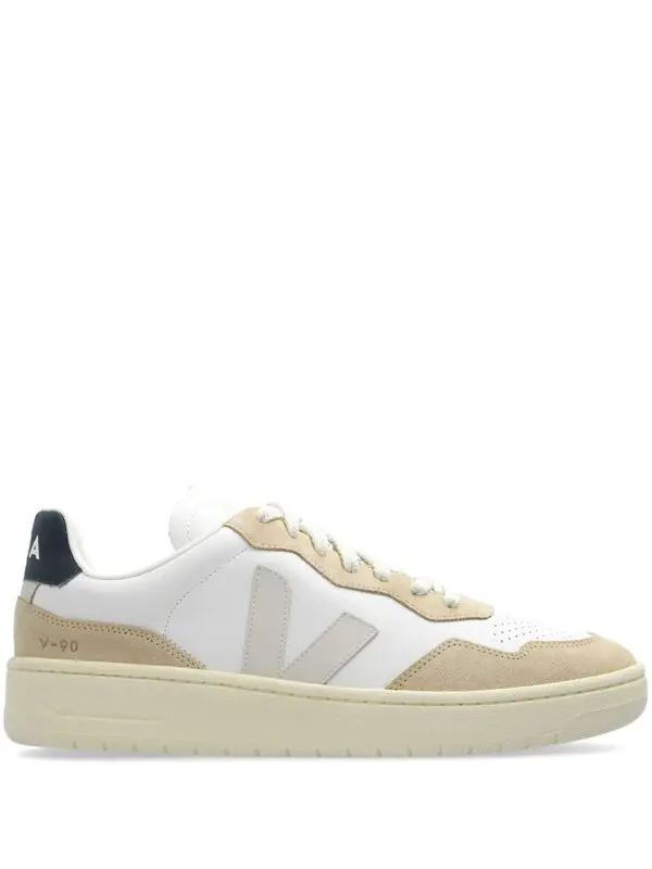 VEJA V-90 Leather Sneakers - Extra-white/pierre/nautico