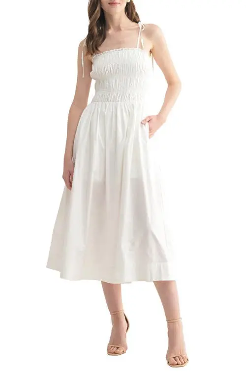 ALL IN FAVOR Smocked A-line Dress - White