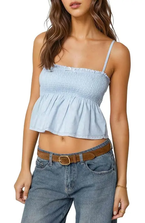 EDIKTED Millie Smocked Babydoll Camisole - Light-blue