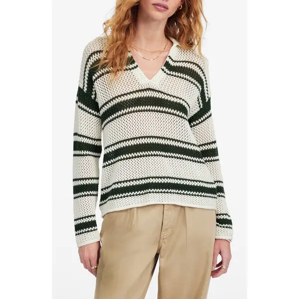 Madewell Stripe Johnny Collar Open Stitch Sweater