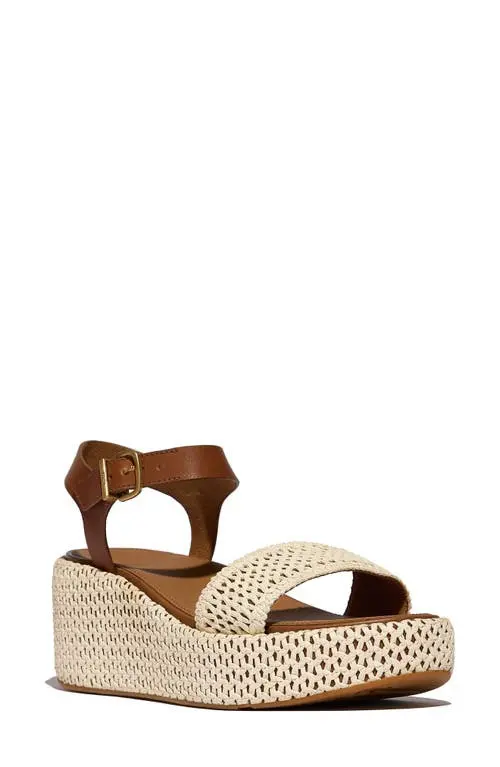 Fitflop Woven Ankle Strap Wedge Sandal - Deep Tan/ Ivory