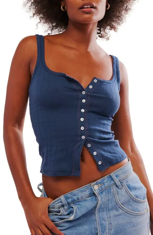 Free People Pointelle Button-up Tank - Indigo