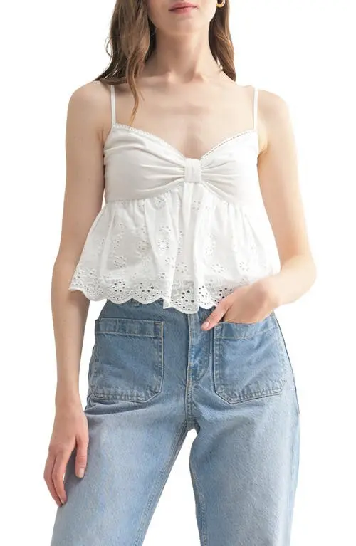 ALL IN FAVOR Bow Neck Eyelet Camisole