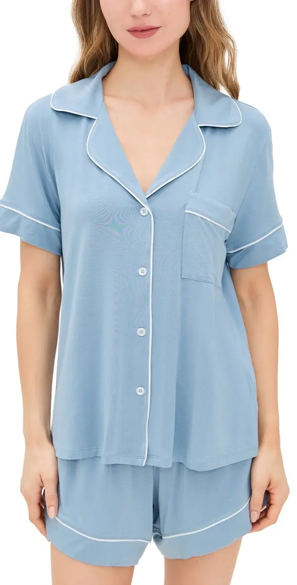 Eberjey Gisele Relaxed Shorts Pajama Set - Faded Denim/ivory