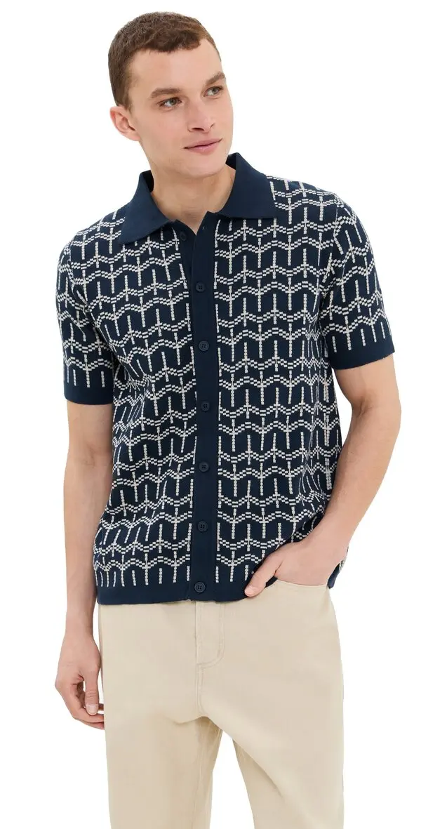 FAR AFIELD Zigger Palm Tree Knit Button Polo