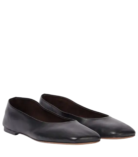 THE ROW Square Leather Ballet Flats - Black