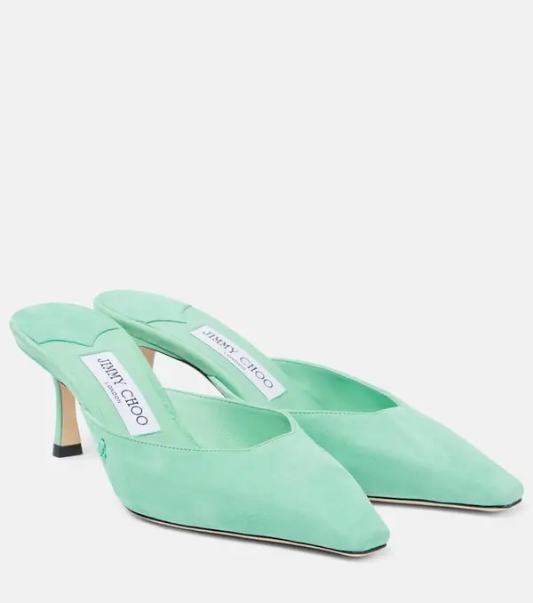 JIMMY CHOO Vivi 65 Suede Mules - Green