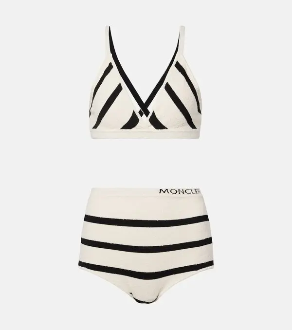 Moncler Striped Cotton-blend Bralette And Briefs Set
